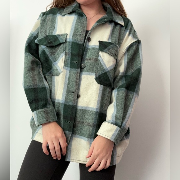 Zara | Jackets & Coats | Zara Green Plaid Shacket | Poshmark